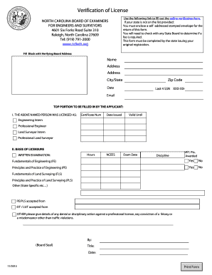 Fillable Online ncbels Verification of License form - North Carolina ...