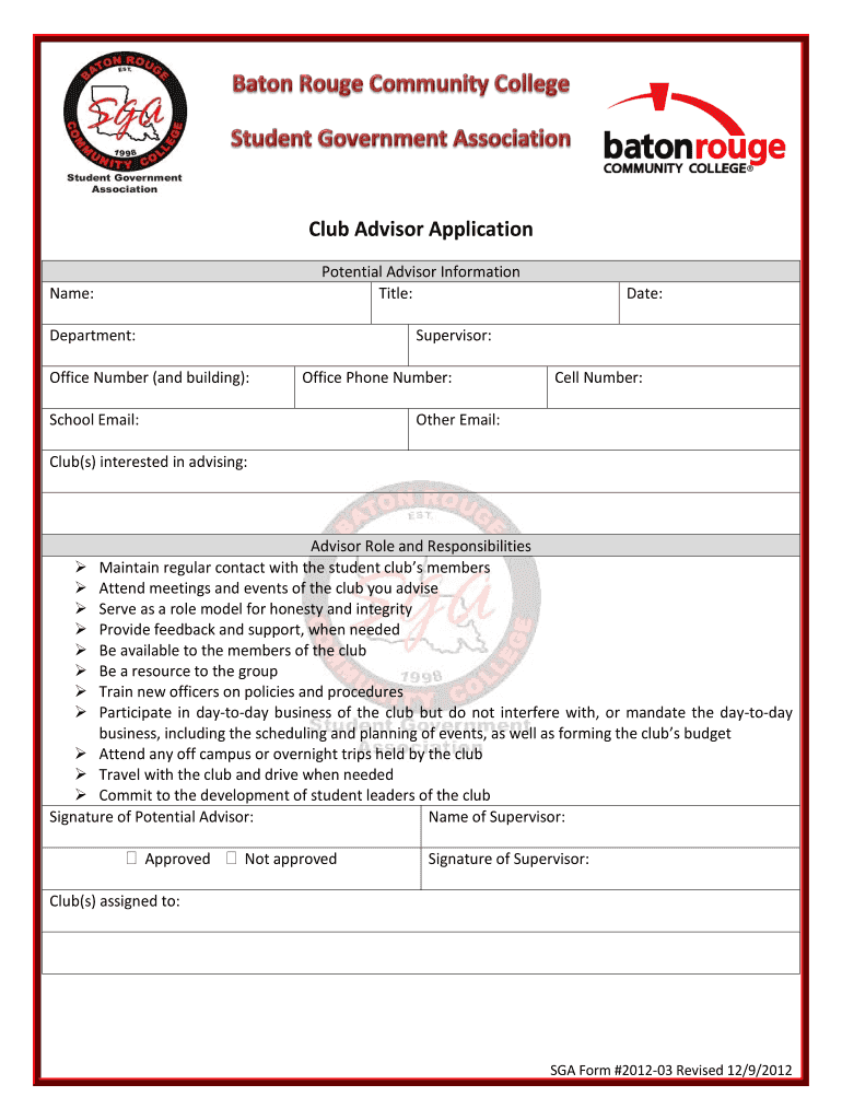 Fillable Online Club Advisor Application Fax Email Print - pdfFiller