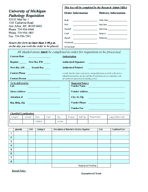Fillable Online pathology med umich Research Supplies Requisition - Pathology - University of ...