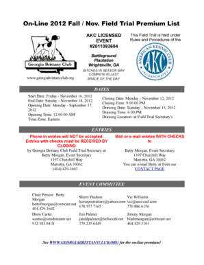Fillable Online clubs akc On-Line 2012 Fall / Nov. Field Trial Premium ...