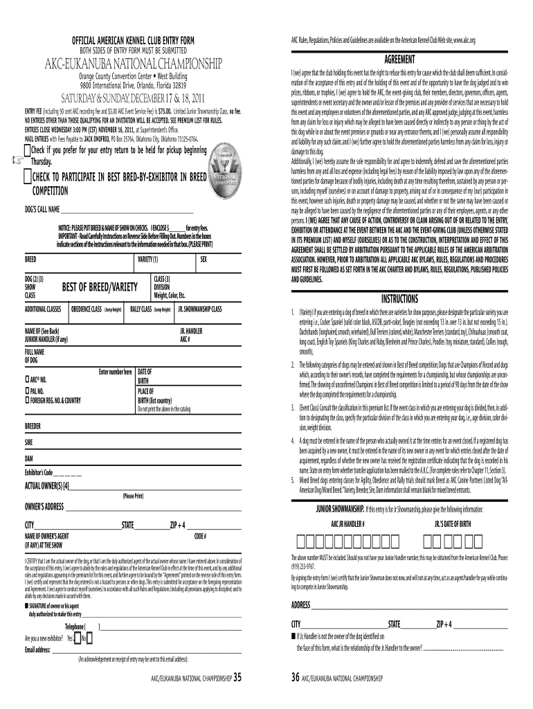 AKC National Championship Entry Form - Blank Fillable Template | Fill ...