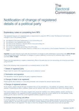Fillable Online electoralcommission org Notification of change of ...