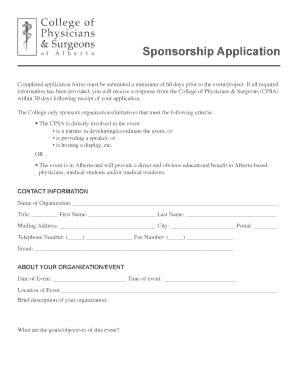 Fillable Online Sponsorship Application Form - College of Physicians ...