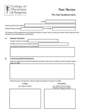 Fillable Online PRE-VISIT QUESTIONNAIRE - College of Physicians and ...