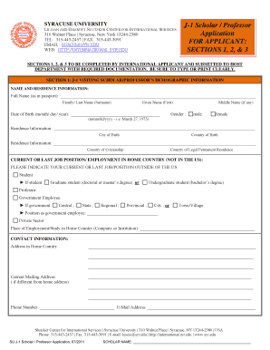Fillable Online international syr J-1 Scholar bApplicationb Packet ...