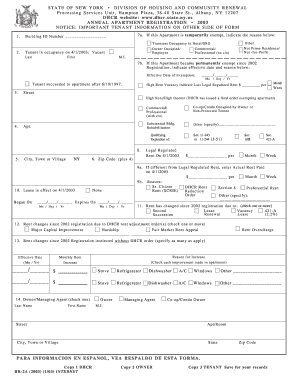 Fillable Online nyshcr Annual Apartment Registration 2003 - Division of ...