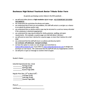 Fillable Online Duchesne High School Yearbook Senior Tribute Order Form ...