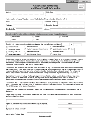 Fillable Online Authorization and Release of Health Information - Davis.K12.ut.us Fax Email ...
