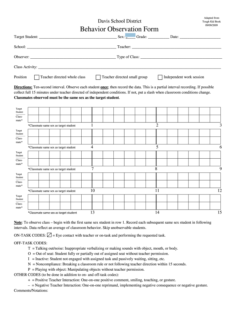 Behavior Checklist Template Fill Online Printable Fillable Blank 