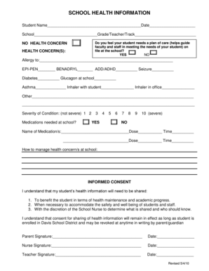 Fillable Online Student Health Form - Davis School District Fax Email Print - pdfFiller