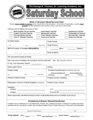 Fillable Online montgomeryschoolsmd Saturday School Registration Form ...