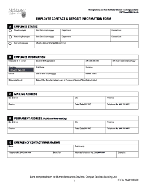 Fillable Online workingatmcmaster Employee contact & deposit ...