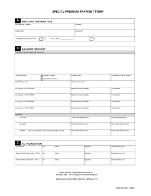Fillable Online workingatmcmaster Special Premium Payment Form 2011 ...