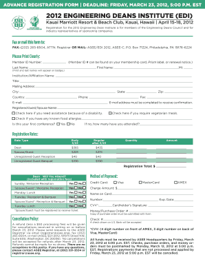 Fillable Online asee 2012 Engineering Deans Institute Registration Form ...
