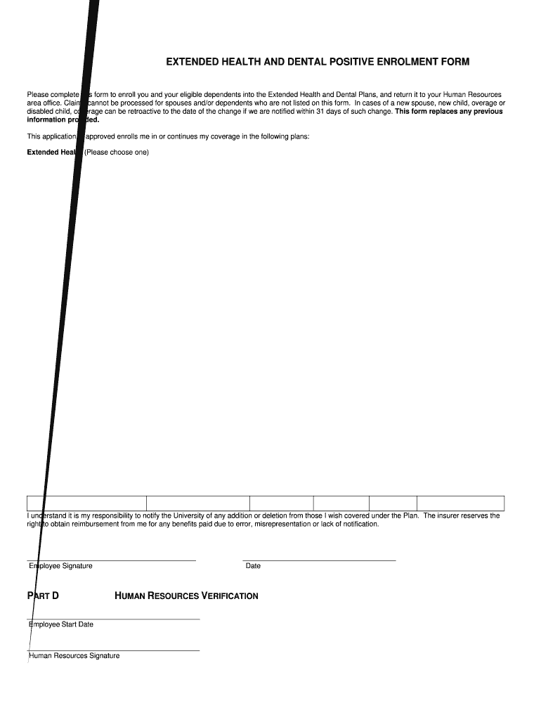 Fillable Online Extended Health and Dental Positive Enrolment Form Fax ...