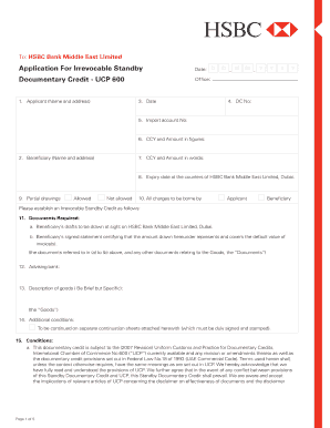 Fillable Online hsbc BApplicationb For Irrevocable Standby Documentary ...