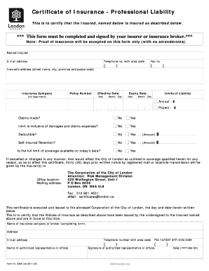Fillable Online london Certificate of Insurance - Professional ...
