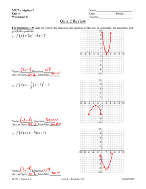 Fillable Online fhs d211 Find the vertex, the equation of the axis of ...