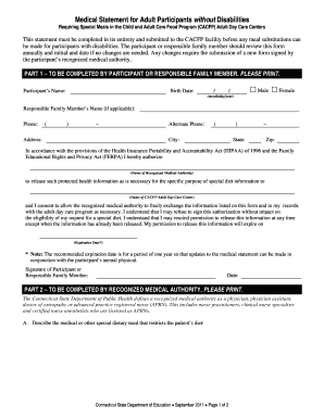 Fillable Online sde ct Medical Statement for Children with Disabilities ...