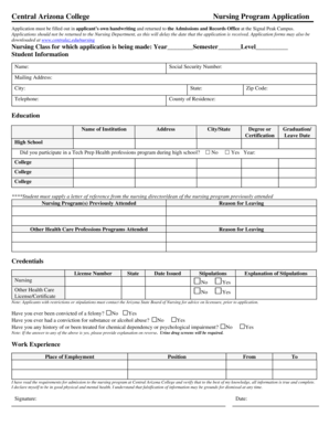 Fillable Online centralaz Central Arizona College Nursing Program Application - centralaz Fax ...