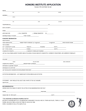 Fillable Online hccfl HCC Honors Institute application - Hillsborough ...