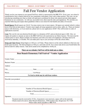 Fillable Online Fall Fest Vendor Application Fax Email Print - pdfFiller
