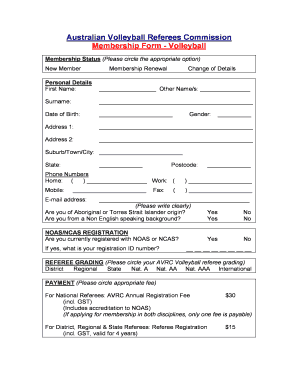 Fillable Online avf org Australian Volleyball Referees Commission ...