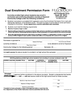 Fillable Online haywood Dual Enrollment Permission Form - Haywood Community College - haywood ...