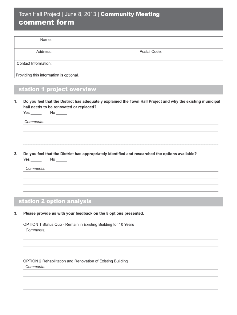 Fillable Online Printable Comment Form - Central Saanich Fax Email ...