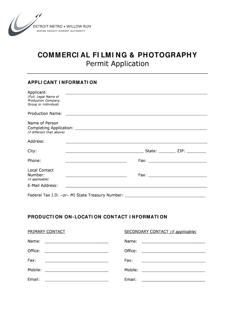 Fillable Online Commercial Filming and Photography Permit Application ...