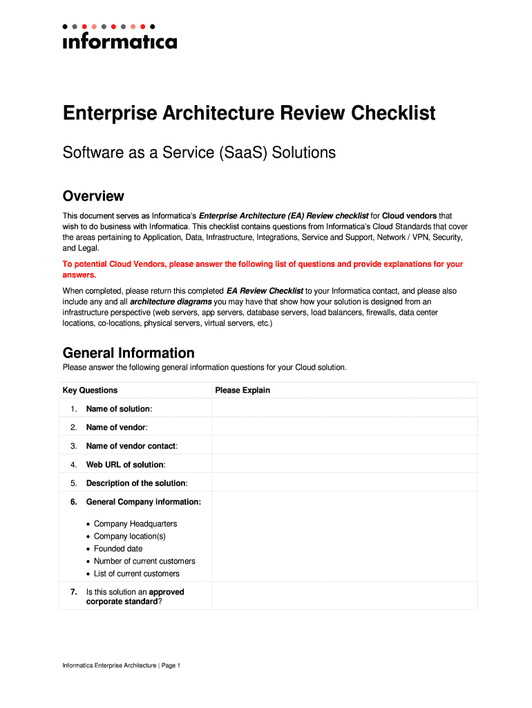 Fillable Online Enterprise Architecture Review Checklist for SaaS ...