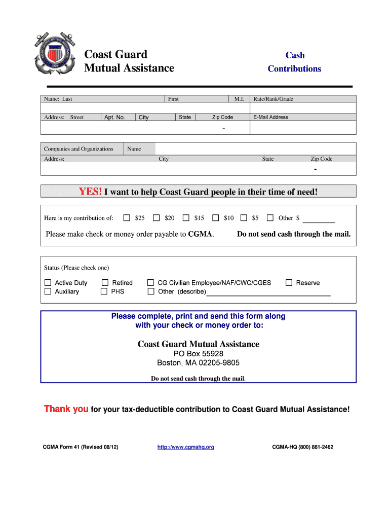 Fillable Online Coast Guard Mutual Assistance Contribution Form Fax ...