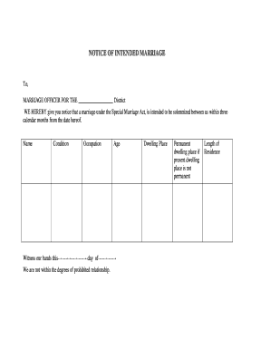 Fillable Online MARRIAGE OFFICER FOR THE District Fax Email Print ...