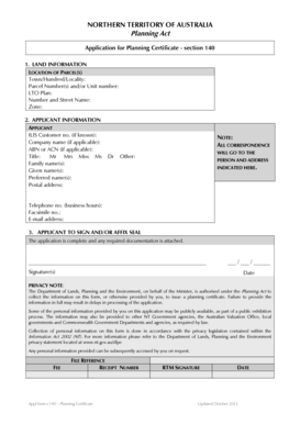 Fillable Online Application for Planning Certificate - section 140 Fax ...