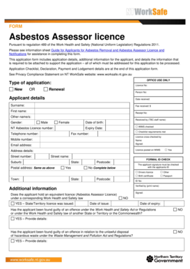 Fillable Online Application for Asbestos Assessor licence - NT WorkSafe ...
