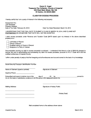 Fillable Online co imperial ca carson city excess proceeds form Fax ...