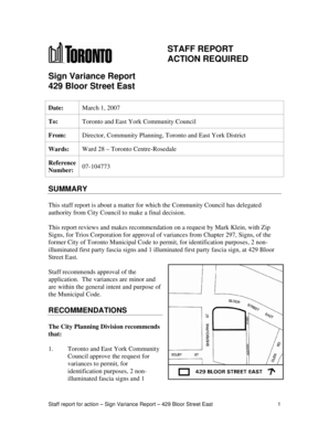 Fillable Online toronto STAFF REPORT ACTION REQUIRED Sign ... - City of ...