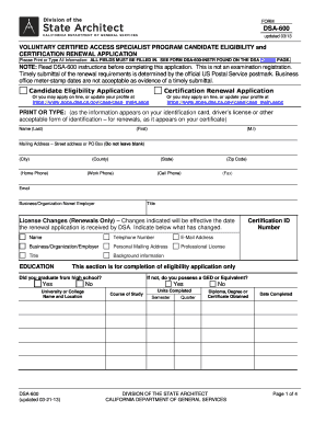 Fillable Online documents dgs ca Form DSA 600: Voluntary Certified ...