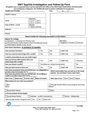 Fillable Online NWT Syphilis Investigation and Follow-Up Form Fax Email ...