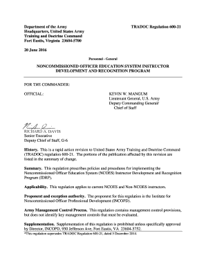 Fillable Online TRADOC Regulation 600-21 Fax Email Print - pdfFiller