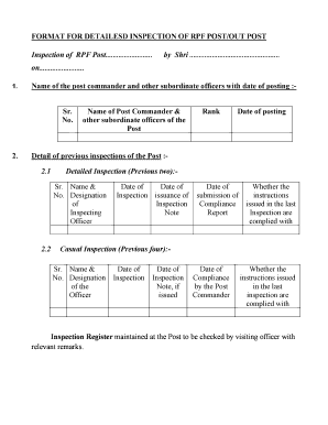Fillable Online FORMAT FOR DETAILESD I SPECTIO OF RPF POST/OUT POST Fax ...
