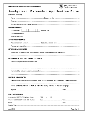 Fillable Online uq edu School's Assignment Extension Application form ...