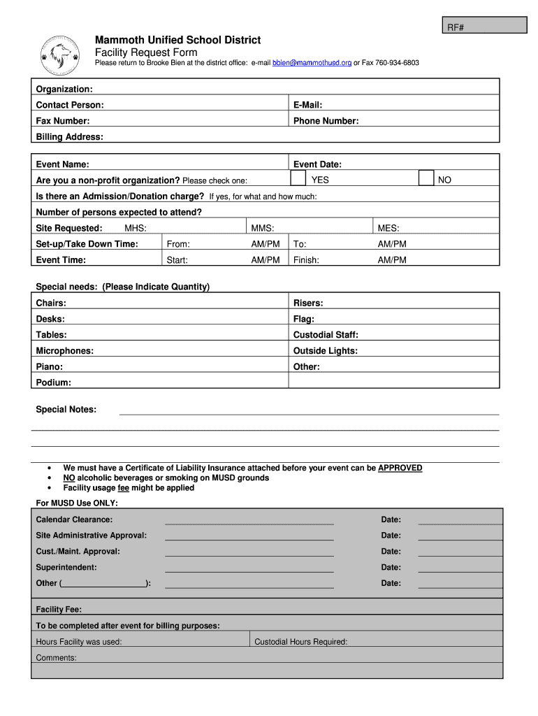Fillable Online Mammoth Unified School District Facility Request Form Fax Email Print - pdfFiller