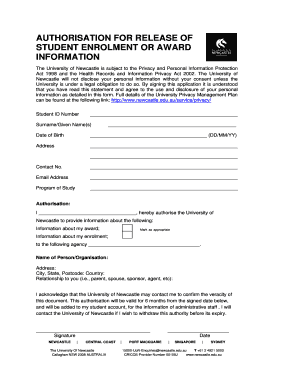 Fillable Online newcastle edu Authorisation to Release Student ...