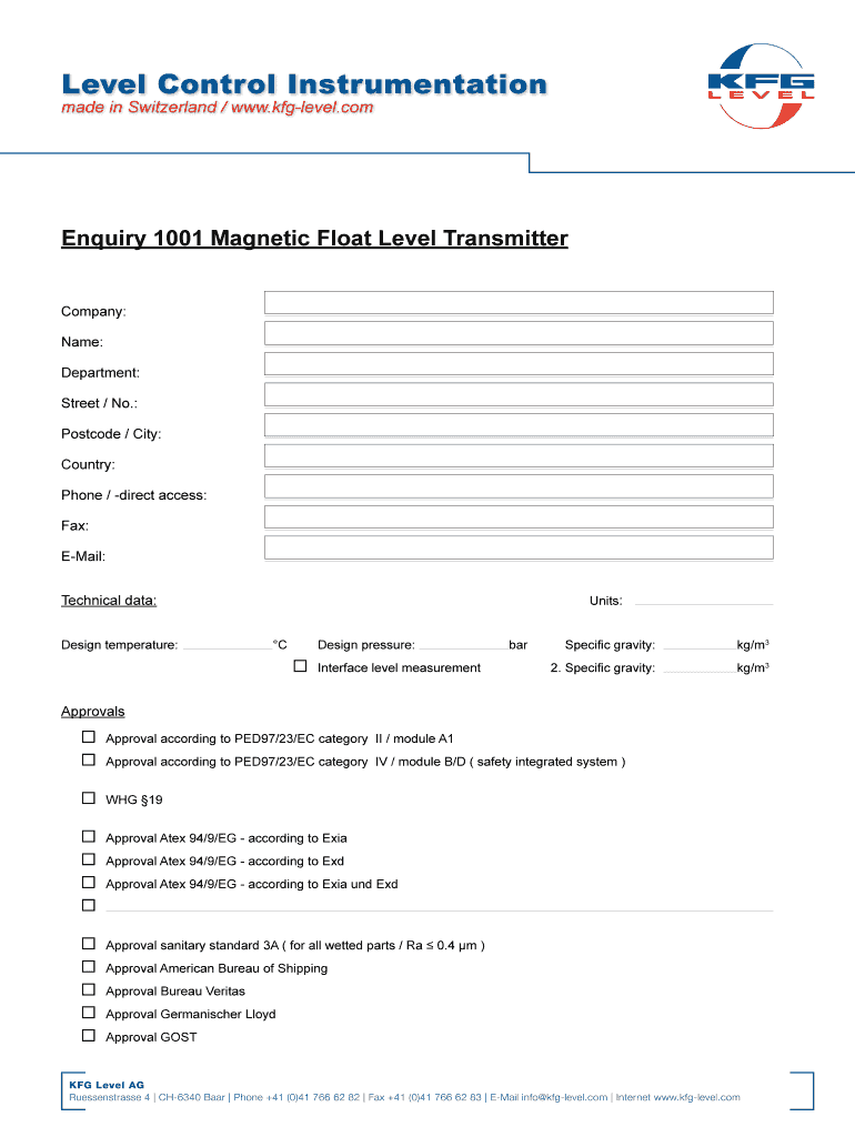 Fillable Online Level Control Instrumentation Fax Email Print - pdfFiller