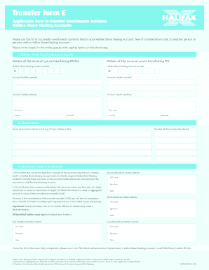 Fillable Online TRANSFER FORM E - Halifax Fax Email Print - pdfFiller