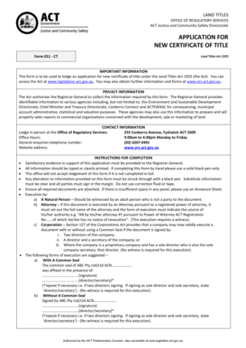 Fillable Online legislation act gov APPLICATION FOR NEW CERTIFICATE OF TITLE - ACT Legislation ...