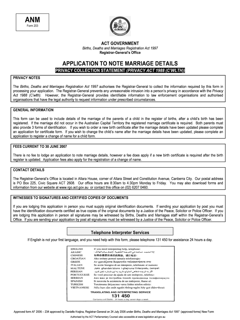 Fillable Online APPLICATION TO NOTE MARRIAGE DETAILS Fax Email Print ...