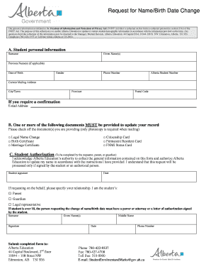 Fillable Online education alberta Request for Name/Birth Date Change ...