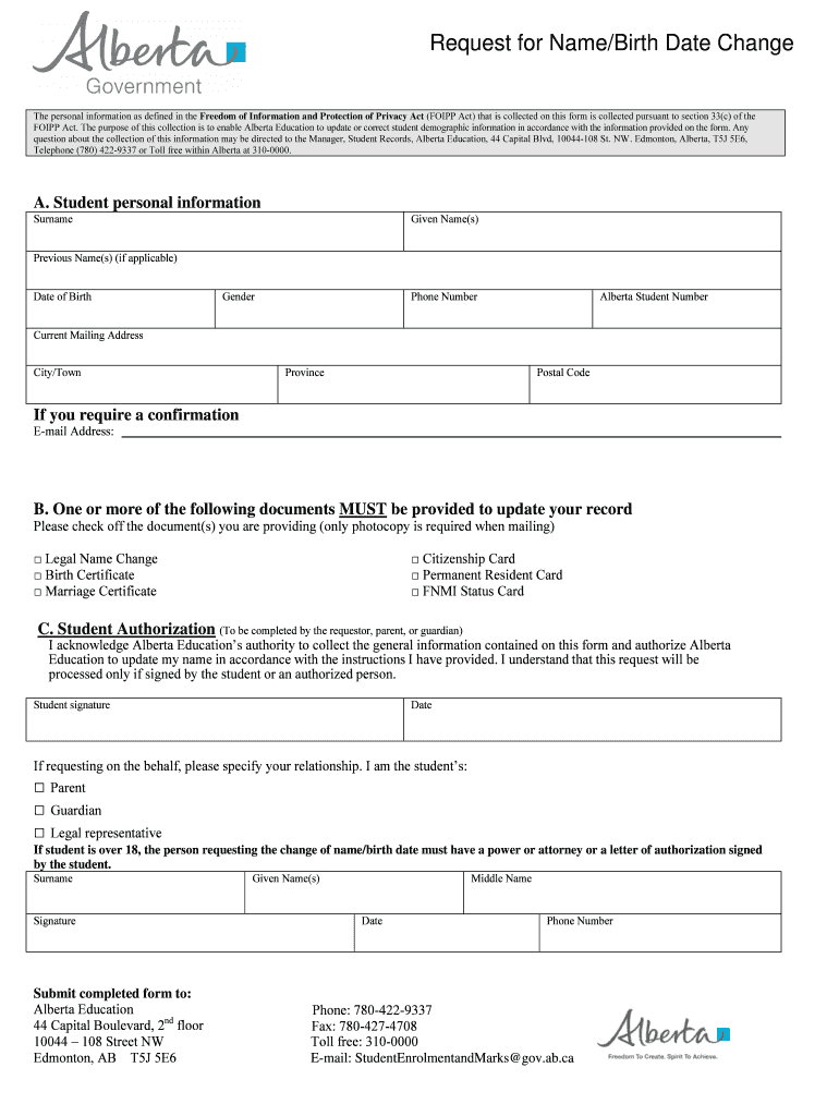 Fillable Online Request for Name/Birth Date Change Fax Email Print ...